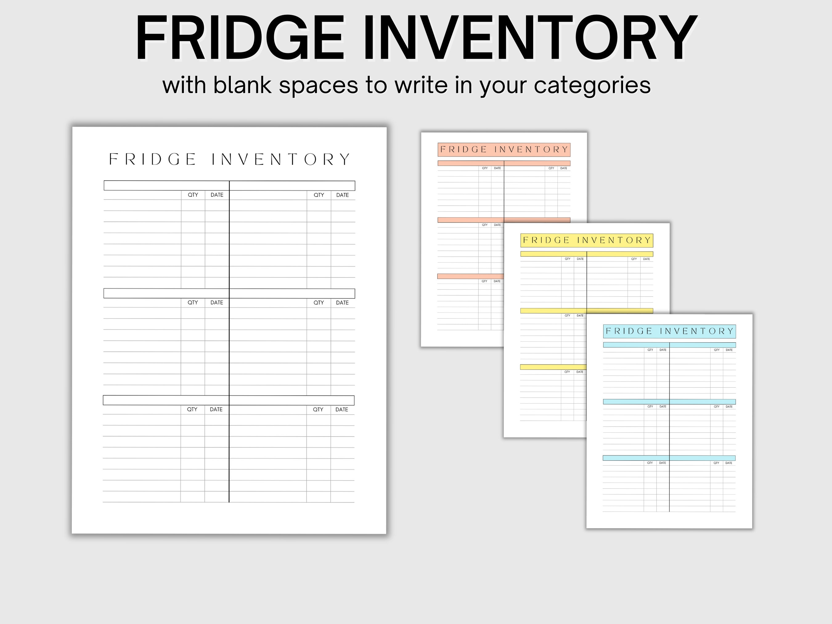 Fridge Inventory List, Tracker, Log Book, Kitchen and Home Management ...