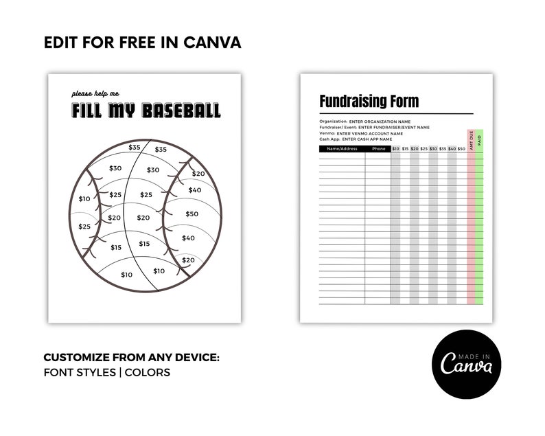 Baseball Fundraiser, Fill My Baseball With Fundraiser Tracker for ...