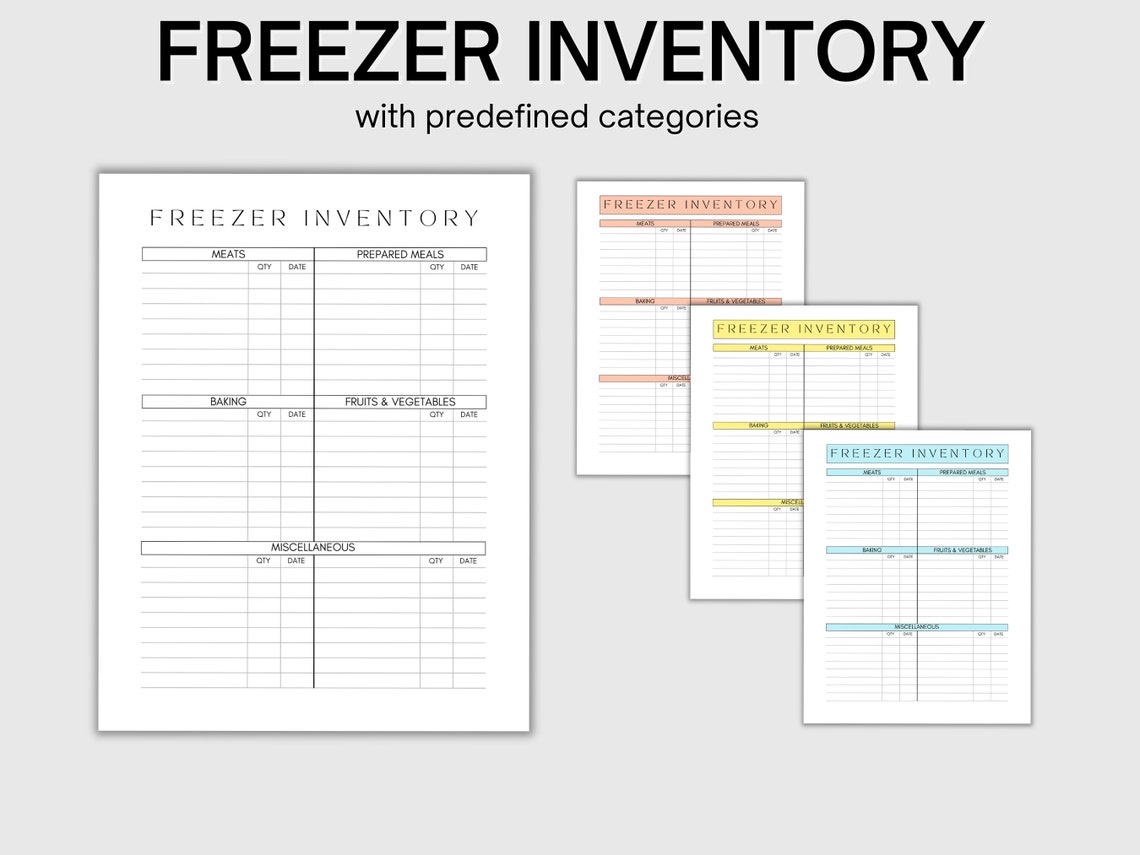 Freezer Inventory List, Tracker, Log Book, Meal Journal, Kitchen and ...