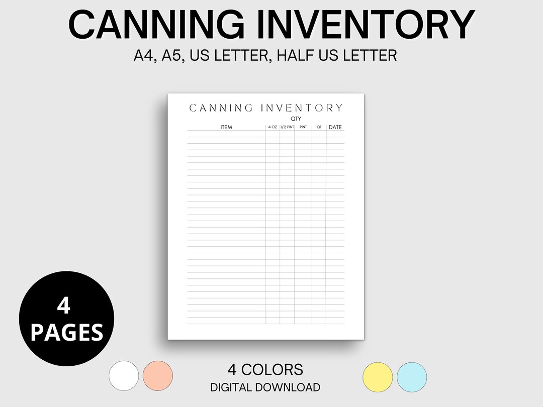 Canning Inventory List, Tracker, Log, Journal, Kitchen and Home ...