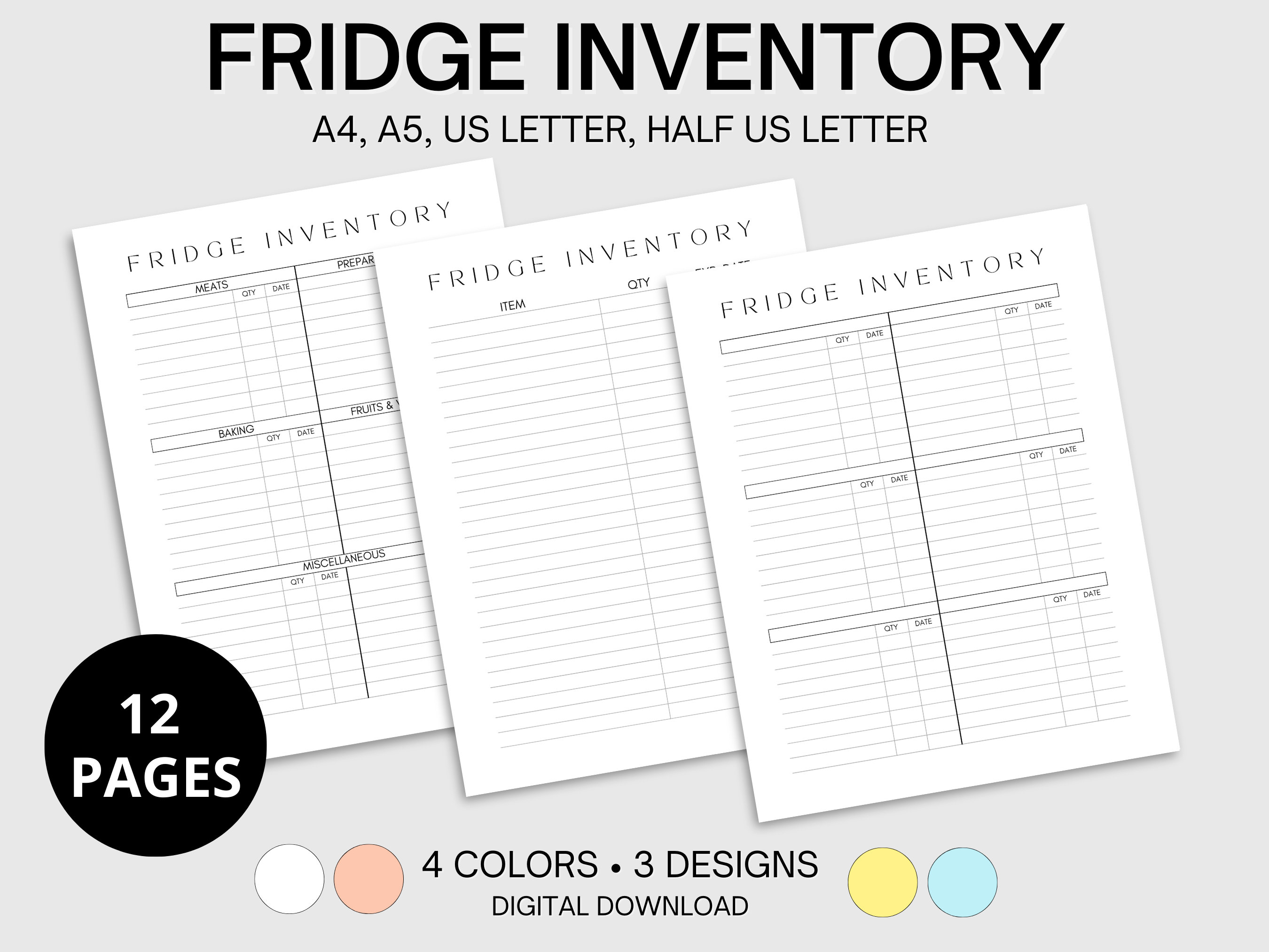 Fridge Inventory List, Tracker, Log Book, Kitchen and Home Management ...