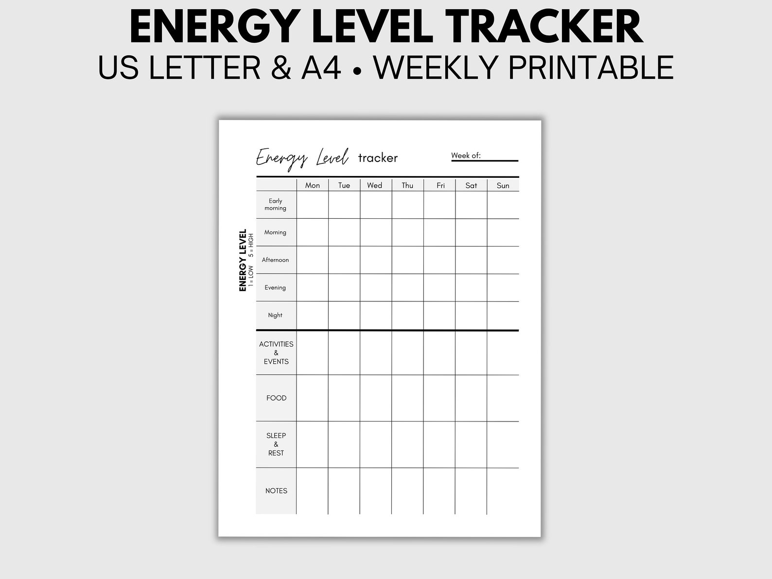 Energy Level Tracker With Activity and Event, Food, and Sleep Log ...