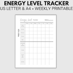 Energy Level Tracker With Activity and Event, Food, and Sleep Log ...