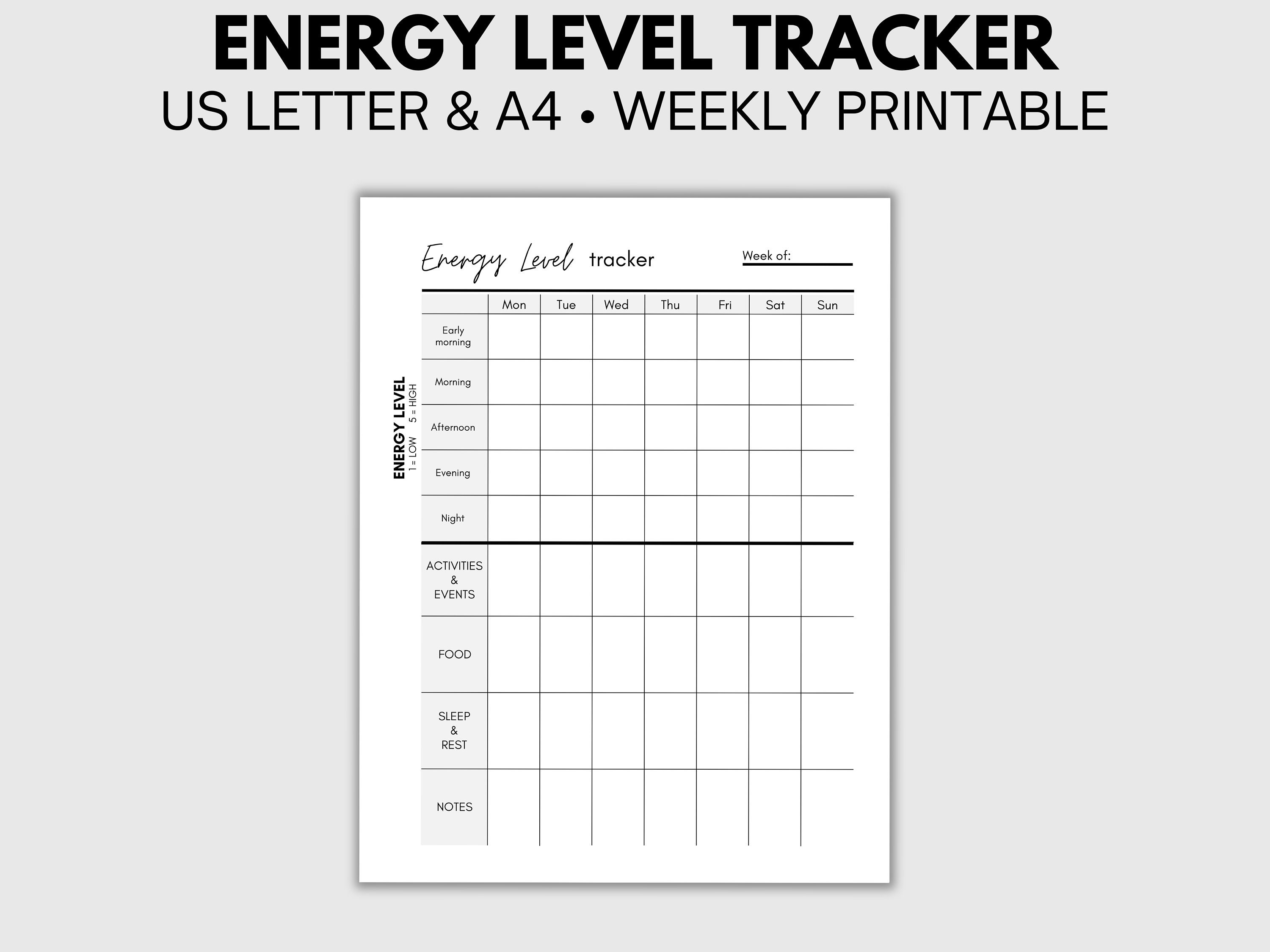 Energy Level Tracker With Activity and Event, Food, and Sleep Log ...
