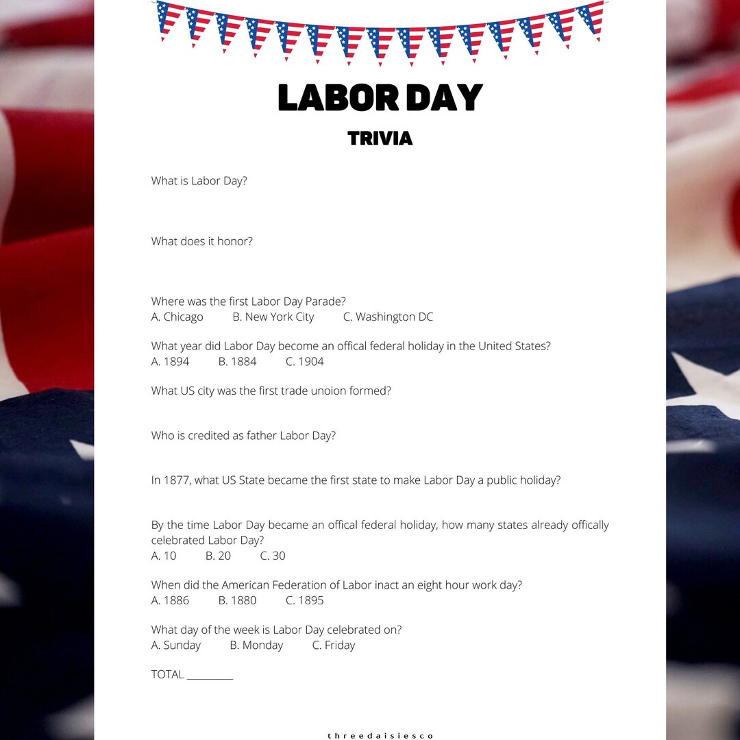 Labor Day Trivia Printable - Etsy