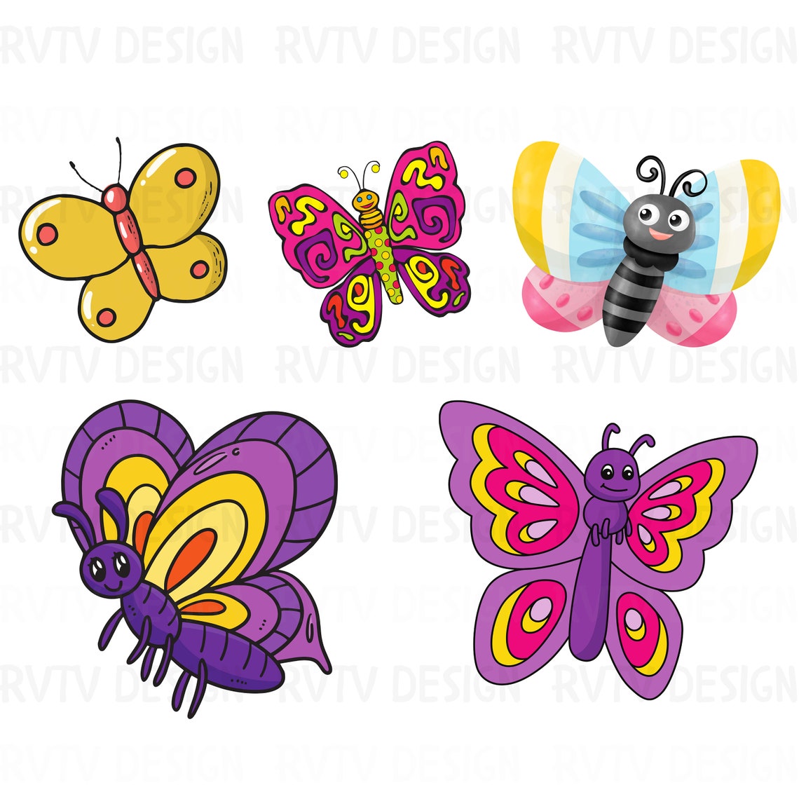 Butterfly Clipart Set, Insect Graphics, Scrapbooking Stickers (PNG ...