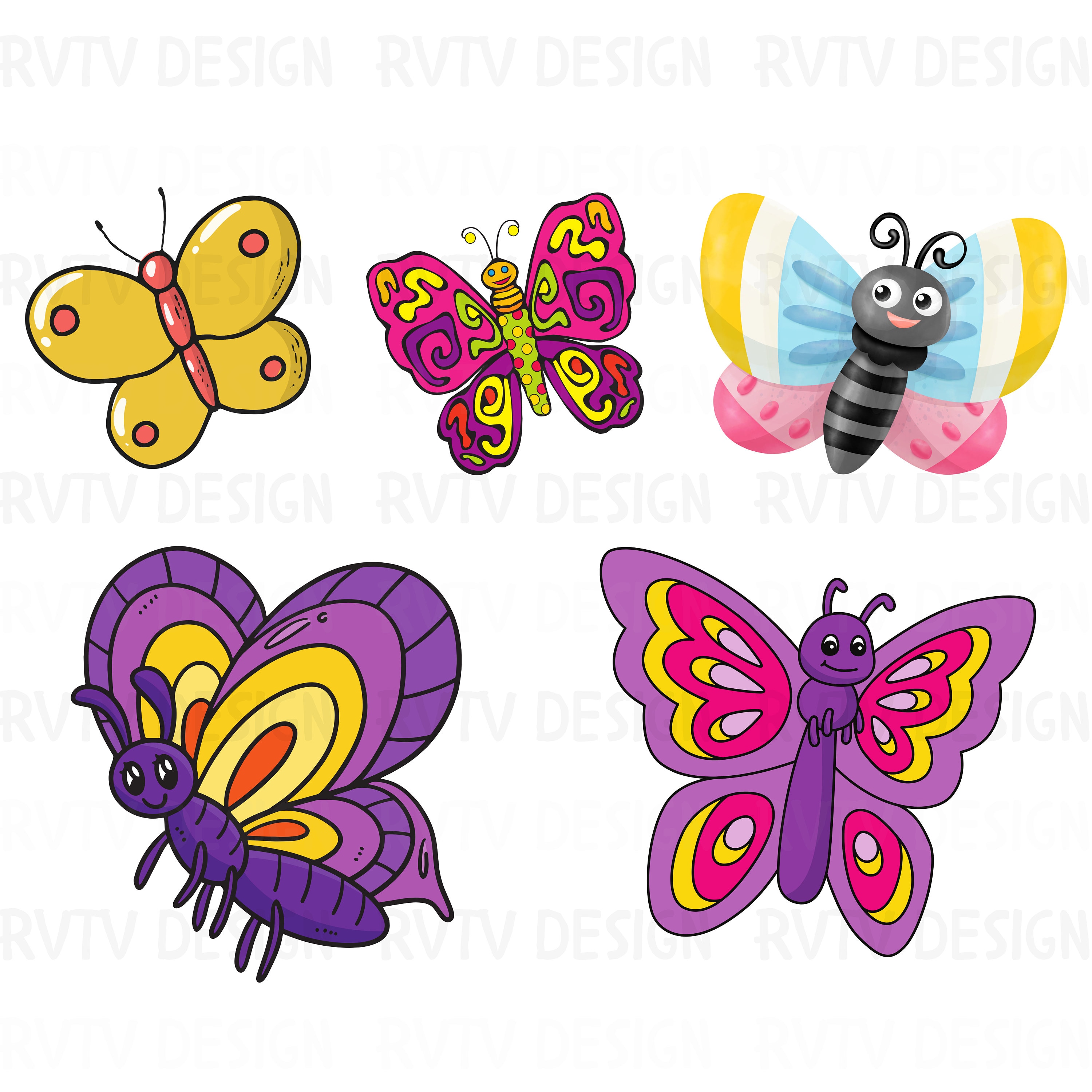 Butterfly Clipart Set, Insect Graphics, Scrapbooking Stickers (PNG ...