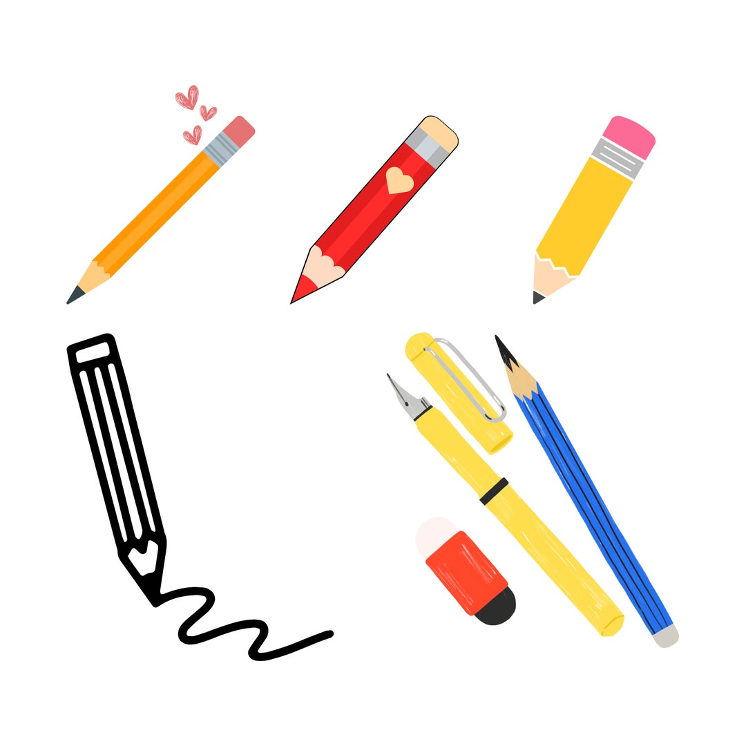 Pencil Clipart PNG Bundle, School Supplies (digital Download) - Etsy