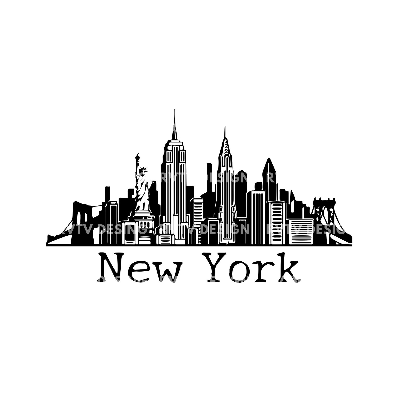 New York Skyline Silhouette: Cityscape PNG Cut File (instant Download ...