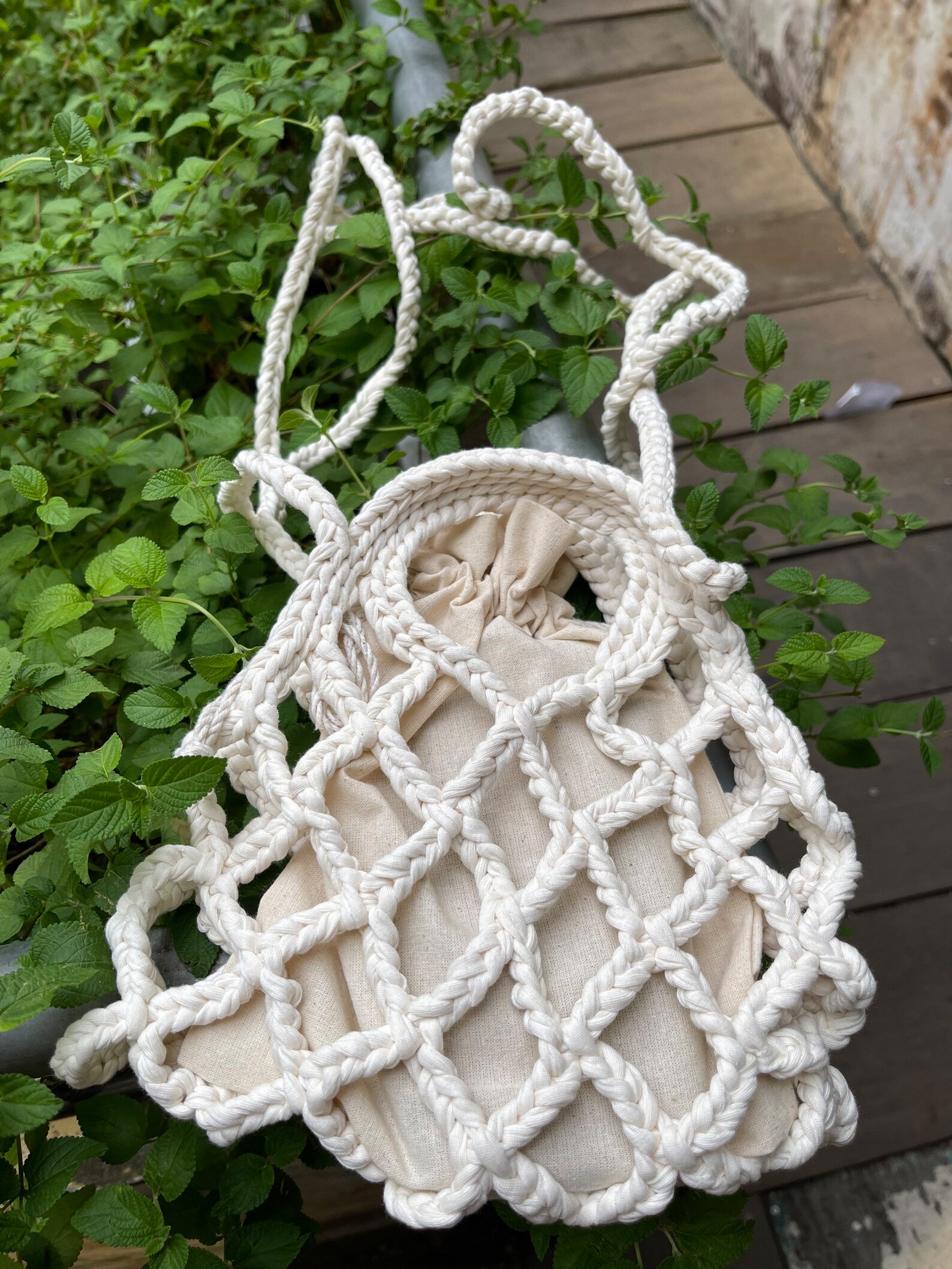 Crossbody Net Bag-crochet Net Bag-handmade Net Bag With Canvas Bag ...