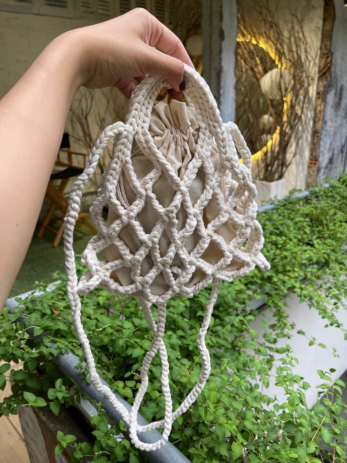 Crossbody Net Bag-crochet Net Bag-handmade Net Bag With Canvas Bag ...