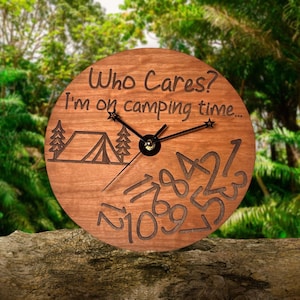 Funny Camping Clock | Laser Engraved | Maple or Cherry Wood | Fun ...