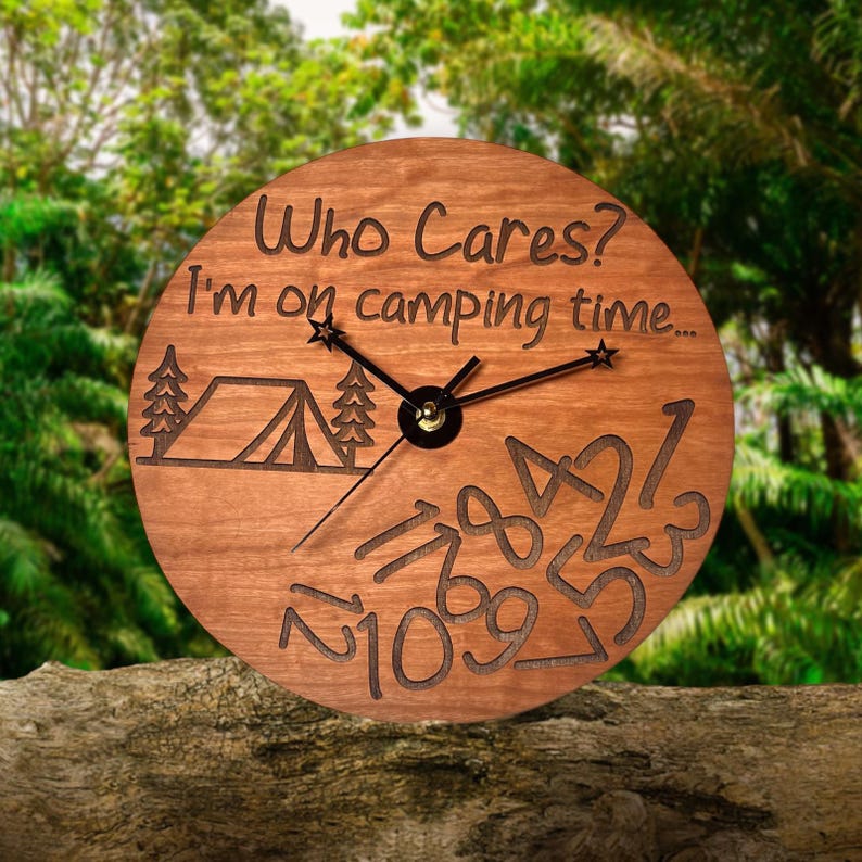 Funny Camping Clock | Maple or Cherry Wood | Fun Camping Outdoor RV ...