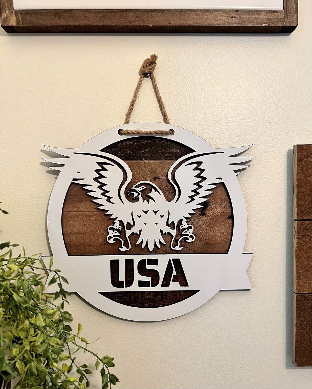 Round Rustic Eagle Patriotic USA Sign | Laser Engraved - Etsy