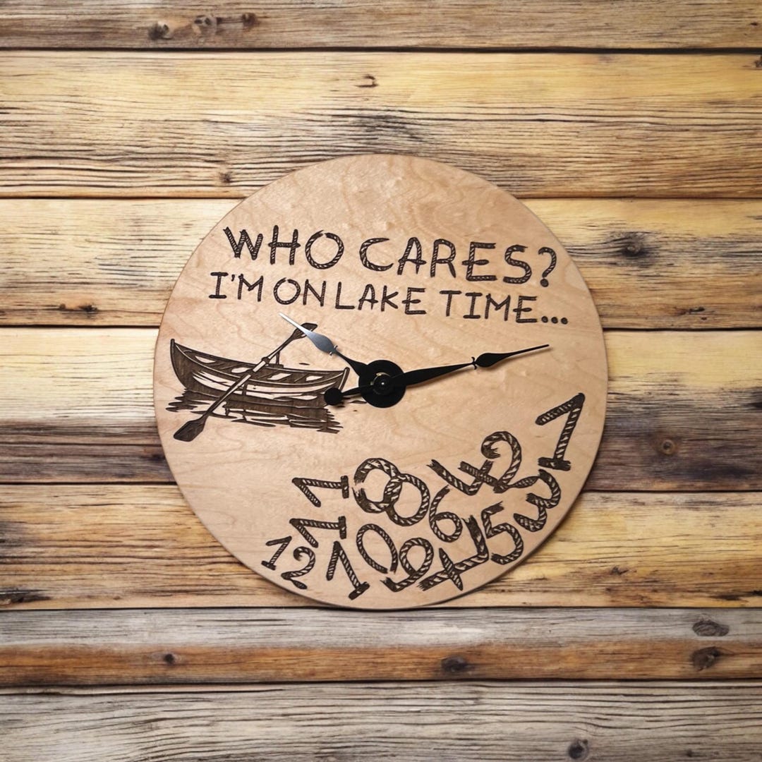 Funny Lake Time Clock | Maple or Cherry Wood | Fun Lake Cabin Gift - Etsy