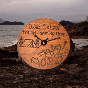 Funny Camping Clock | Maple or Cherry Wood | Fun Camping Outdoor RV ...