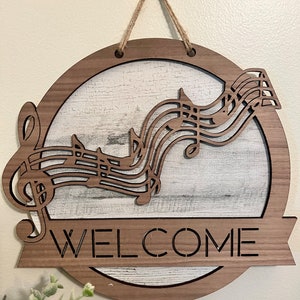 Music Notes Welcome Sign: Laser Cut Walnut Wood Classroom Decor - Etsy