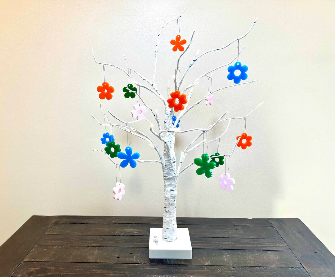 LED Birch Tree With Spring Flower Ornaments: Tabletop Seasonal Decor - Etsy