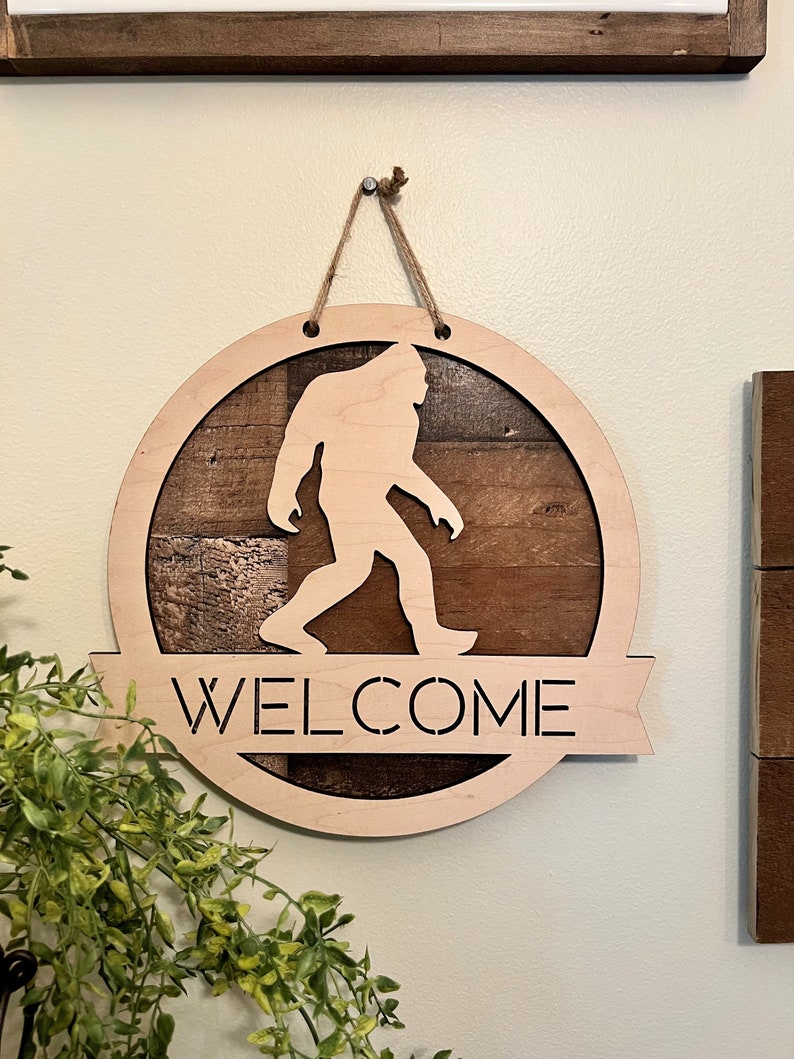 Bigfoot Welcome Sign Round Rustic Faux Wooden Pallet Hanging - Etsy