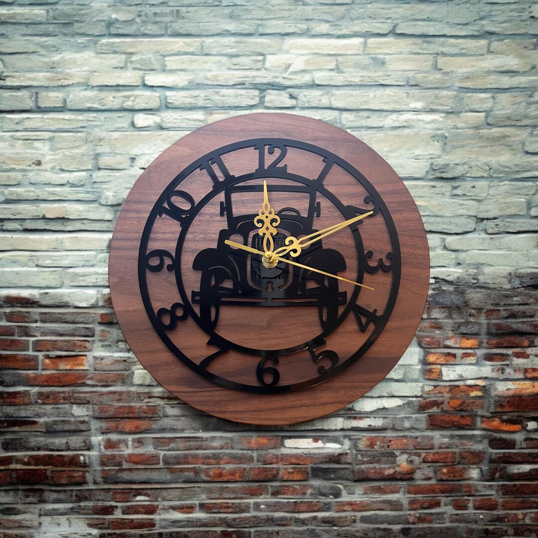 Cute Laser Engraved Clock | Vintage Car Design | Walnut Plywood W ...