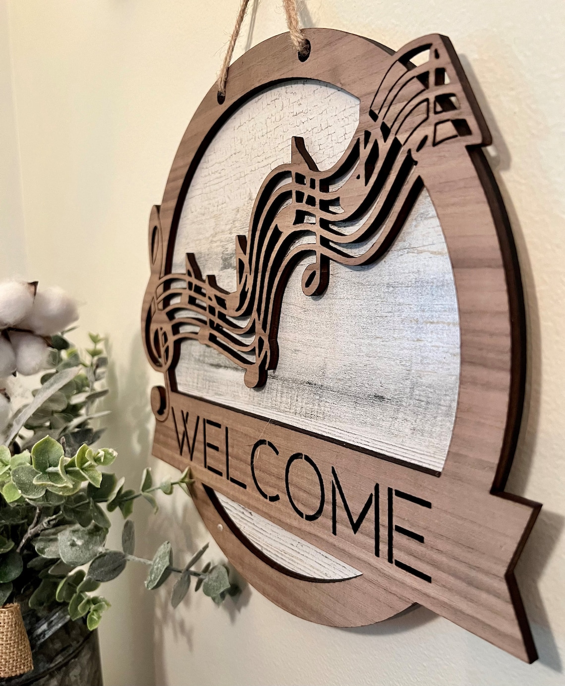 Music Notes Welcome Sign: Laser Cut Walnut Wood Classroom Decor - Etsy