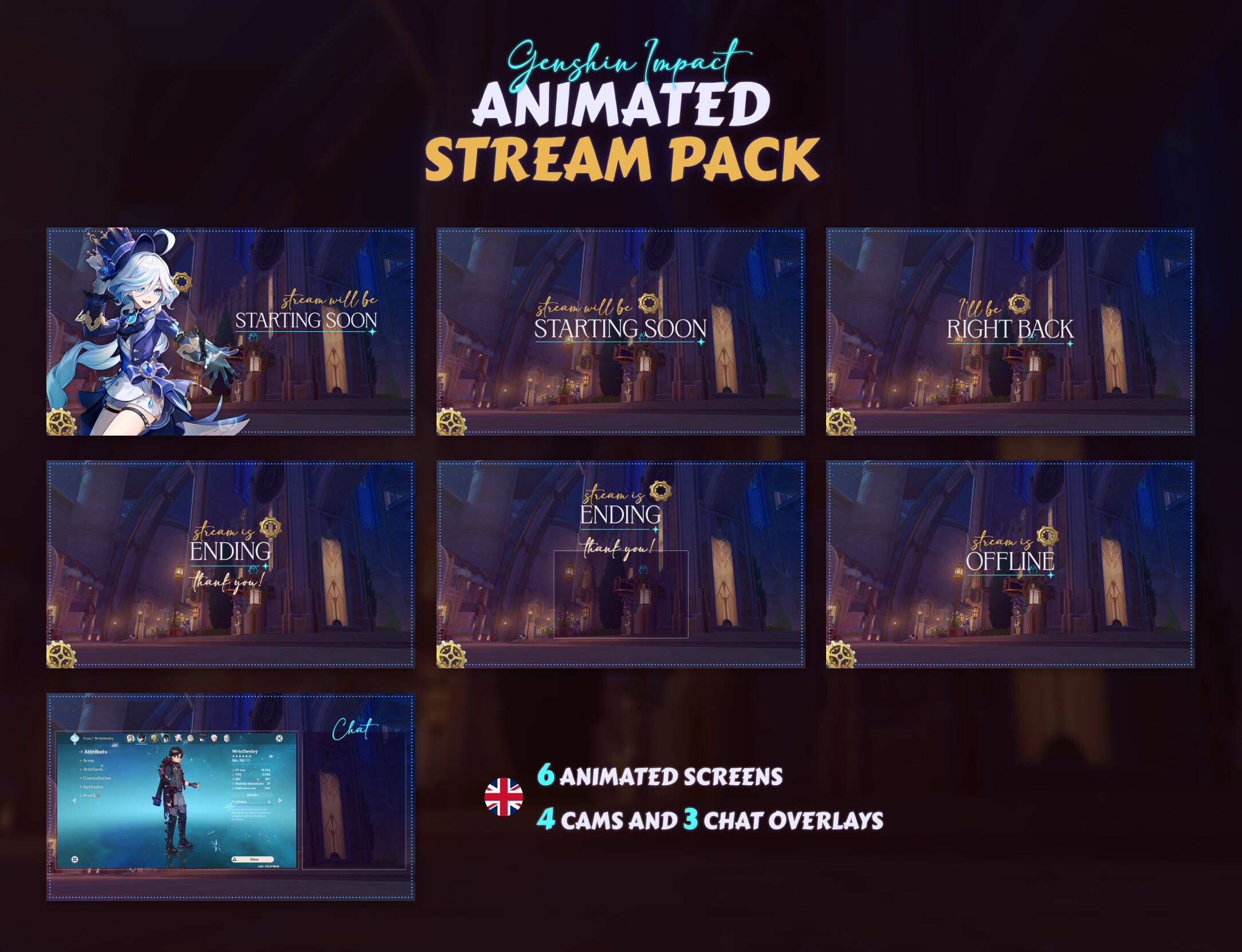 Stream Overlay Pack for Twitch | Genshin Impact | Furina Foçalor ...