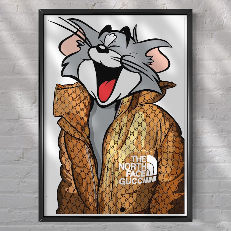 Drippy Tom Art Print, Modern Tom and Jerry Canvas, GG X North Face, Pop ...