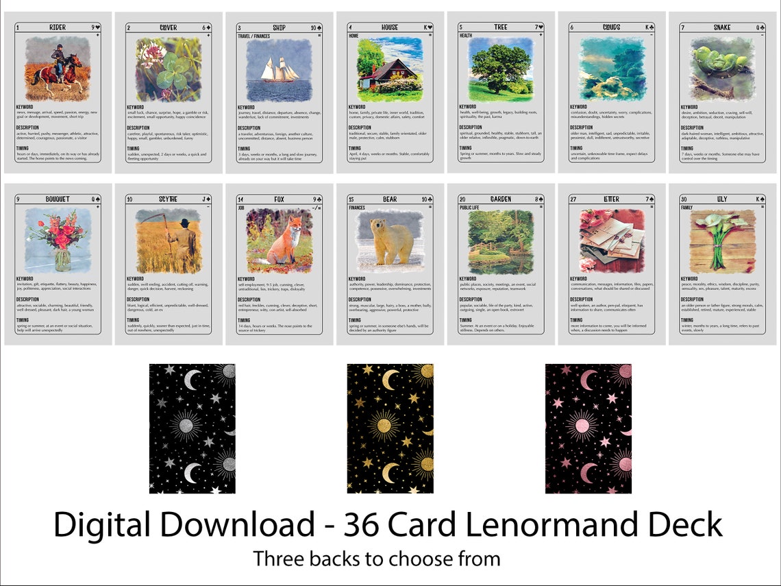 Learn Lenormand Oracle Deck Printable Oracle Deck - Etsy
