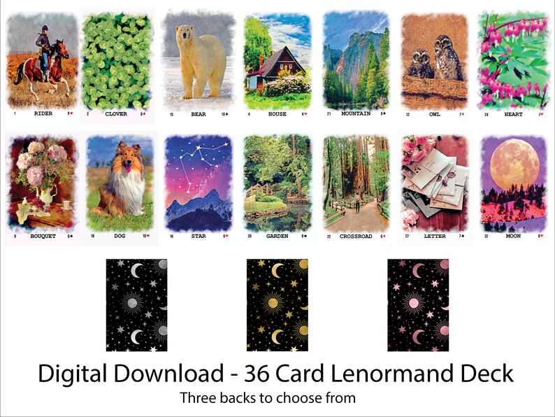 Watercolour Lenormand Oracle Deck ⎮ Printable Oracle Deck ⎮ Printable ...