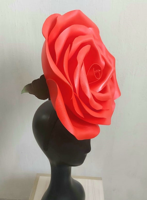 Bright Red Rose Derby Hat Wedding Headdress Headband for | Etsy