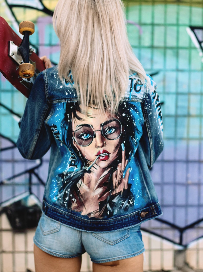 Hand Painted Denim Jacket Women Wearable Art Customized Jean - Etsy