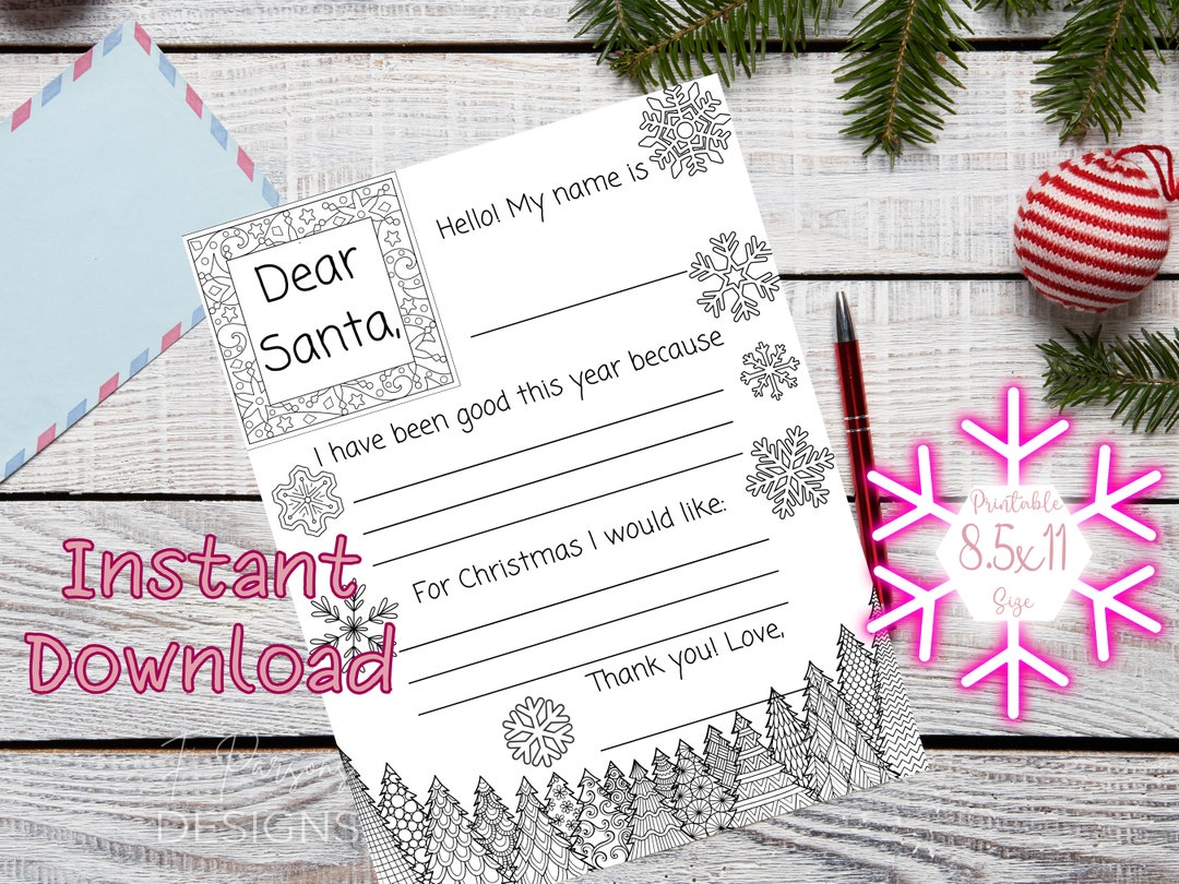 Letter to Santa Coloring Page Printable Dear Santa Letter Christmas ...