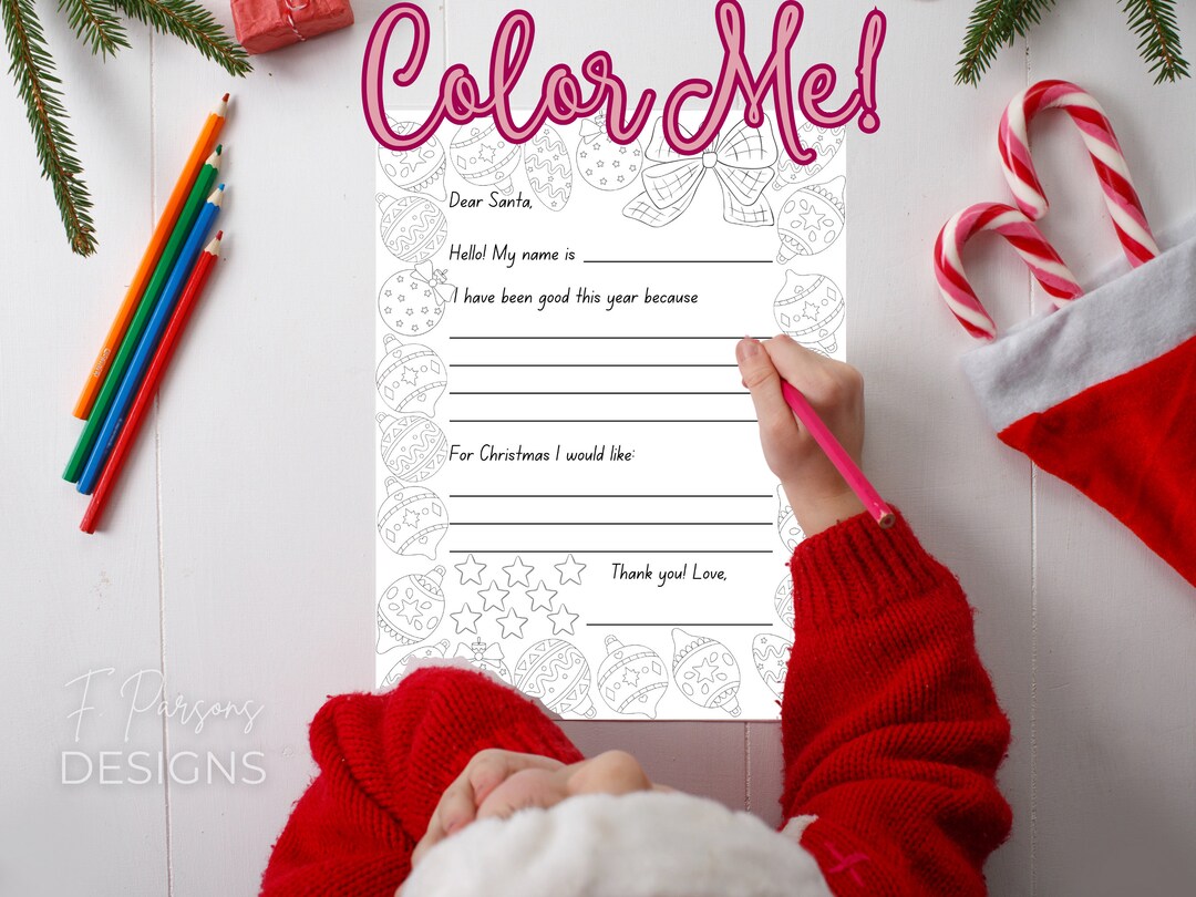 Letter to Santa Coloring Page • Printable Dear Santa Letter • Christmas ...