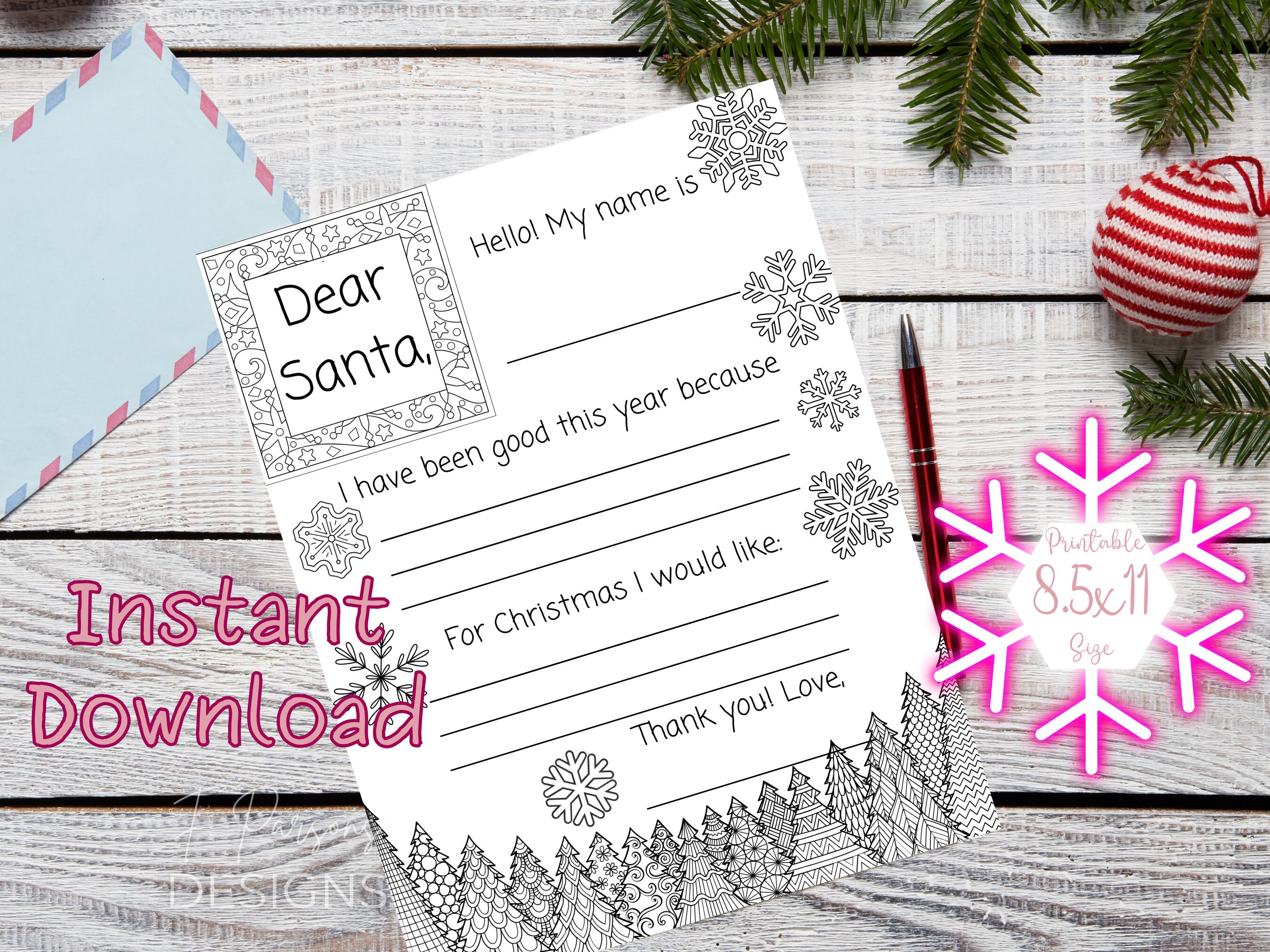 Letter to Santa Coloring Page Printable Dear Santa Letter - Etsy