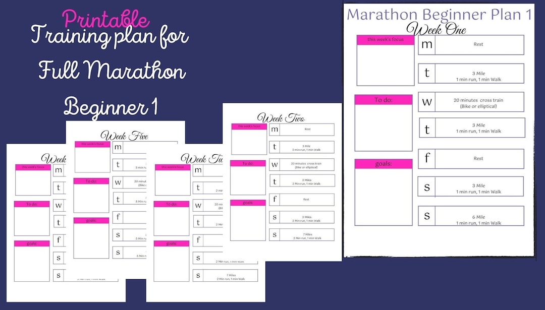 Marathon Training, Beginner 1, Running Plan, Fitness Journal - Etsy