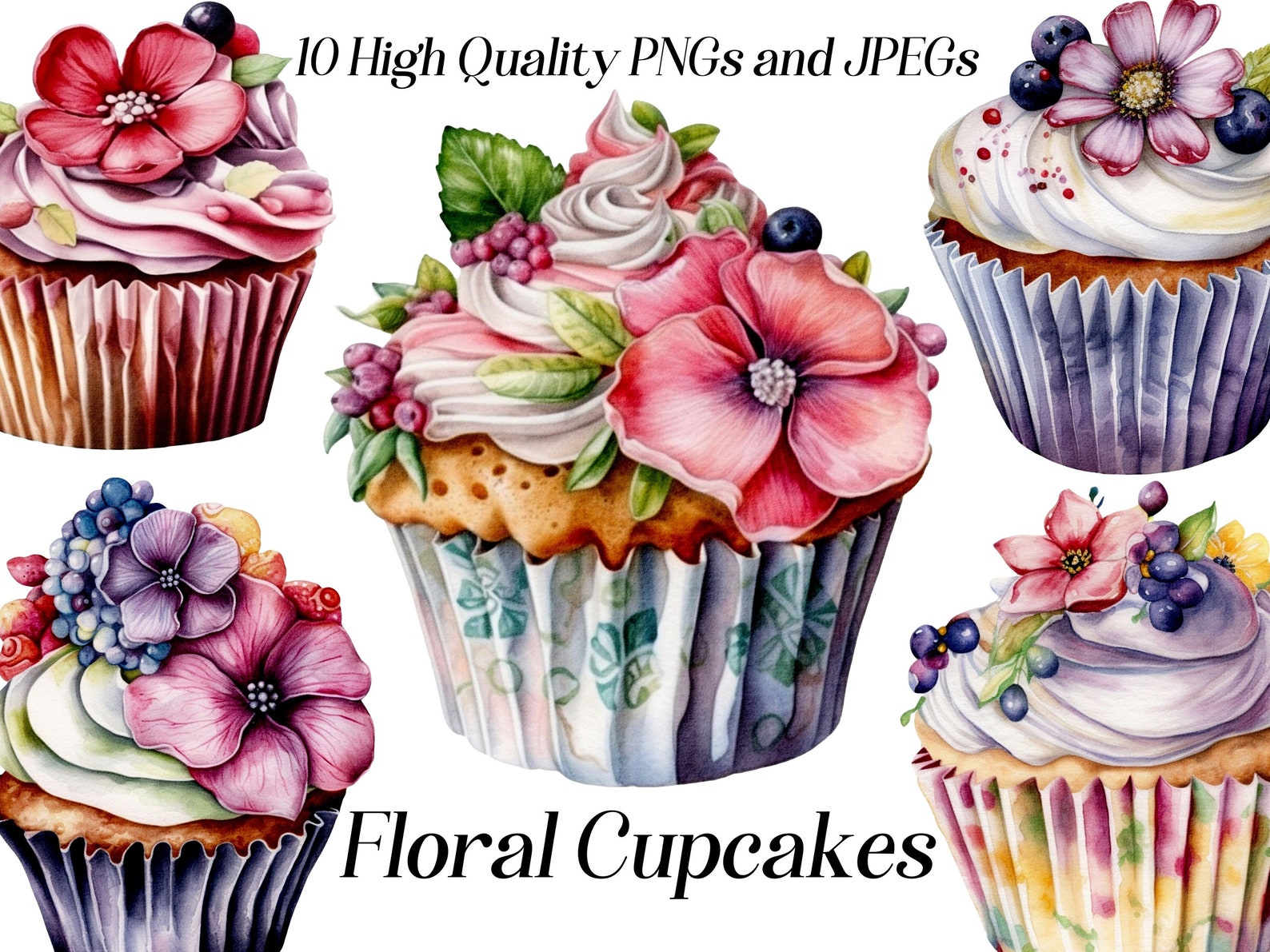 Watercolor Cupcake Clipart 10 High Quality JPEG and PNG - Etsy