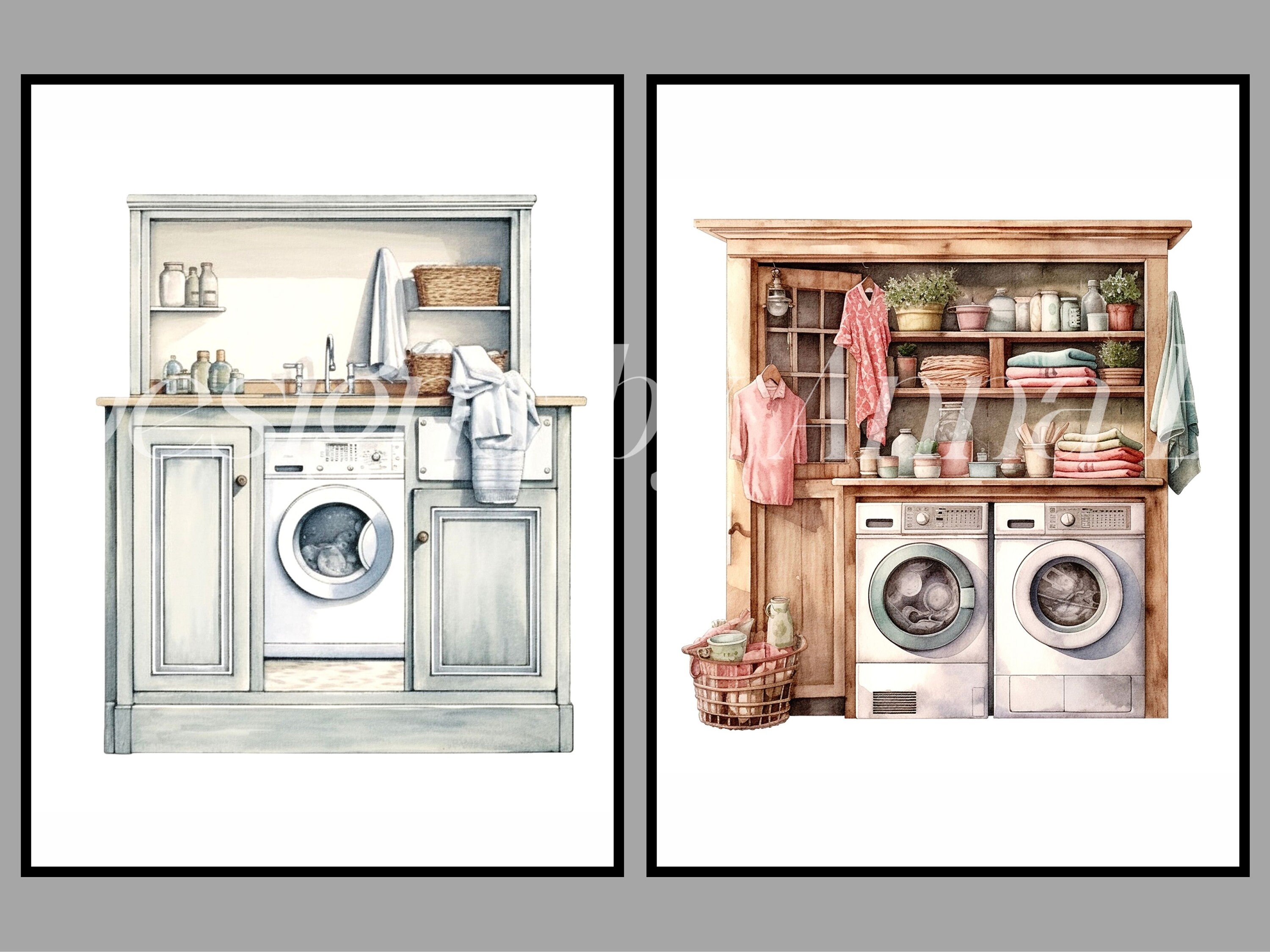 Watercolor Laundry Room Clipart: 10 PNG & JPEG Files (digital Download ...