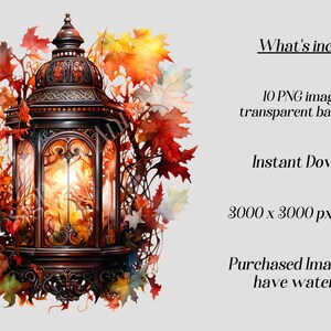 Watercolor Autumn Lantern Clipart, 10 High Quality PNG Files, Fall Clip ...