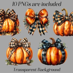 Watercolor Plaid Pumpkin Clipart: Fall Autumn PNG JPEG Files (digital ...