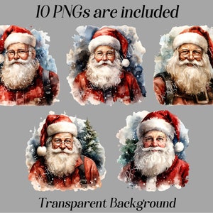 Watercolor Santa Clipart: Christmas PNG & JPEG Files (digital Download ...