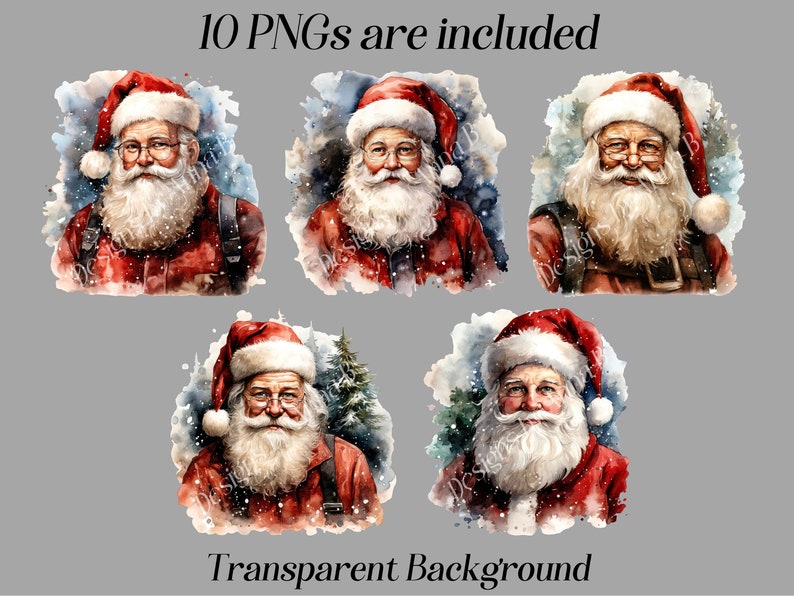 Watercolor Santa Clipart: Christmas PNG & JPEG Files (digital Download ...