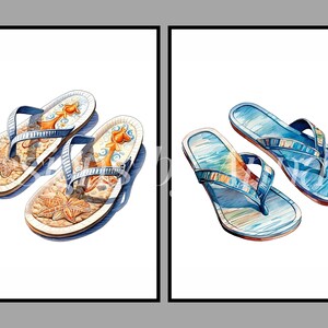 Watercolor Beach Slippers Clipart, 10 High Quality JPEG and PNG Files ...