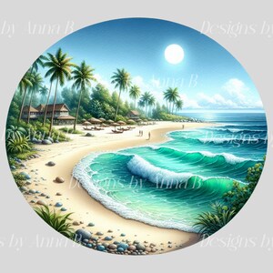 Watercolor Beach in a Circle Clipart, 15 PNG Files, Landscape Clip Art ...