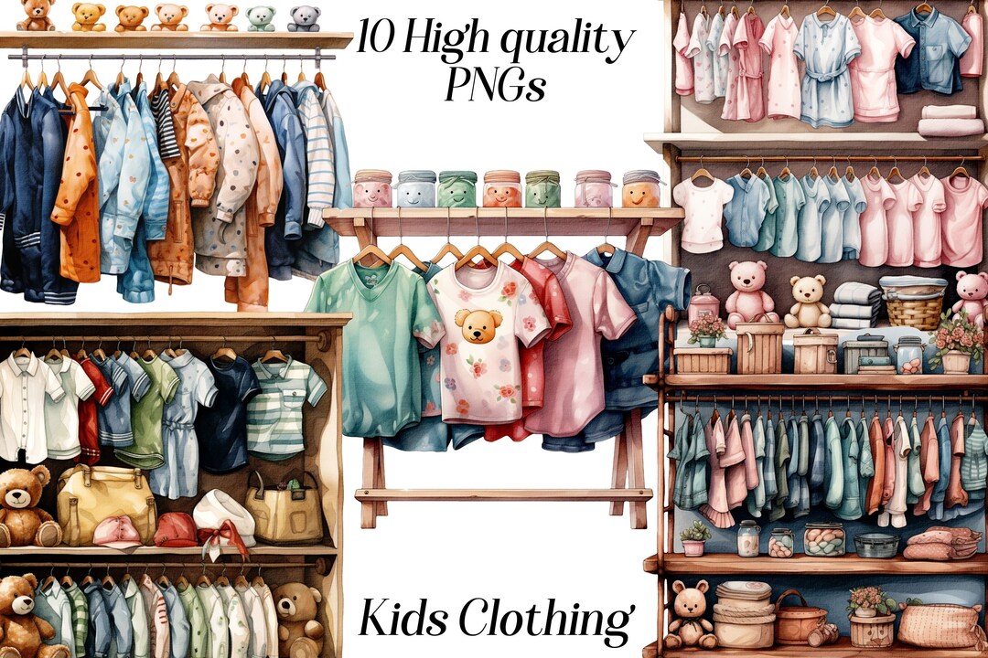 Watercolor Kid's Clothing Clipart, 10 High Quality PNG Files, Children ...