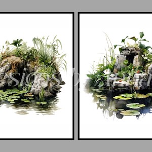Watercolor Pond Clipart, 10 High Quality JPEG and PNG Files, Garden ...