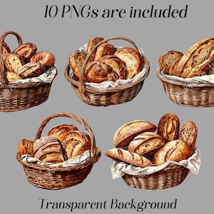 Watercolor Bread Basket Clipart: Bakery Food Art (JPEG, PNG) - Etsy