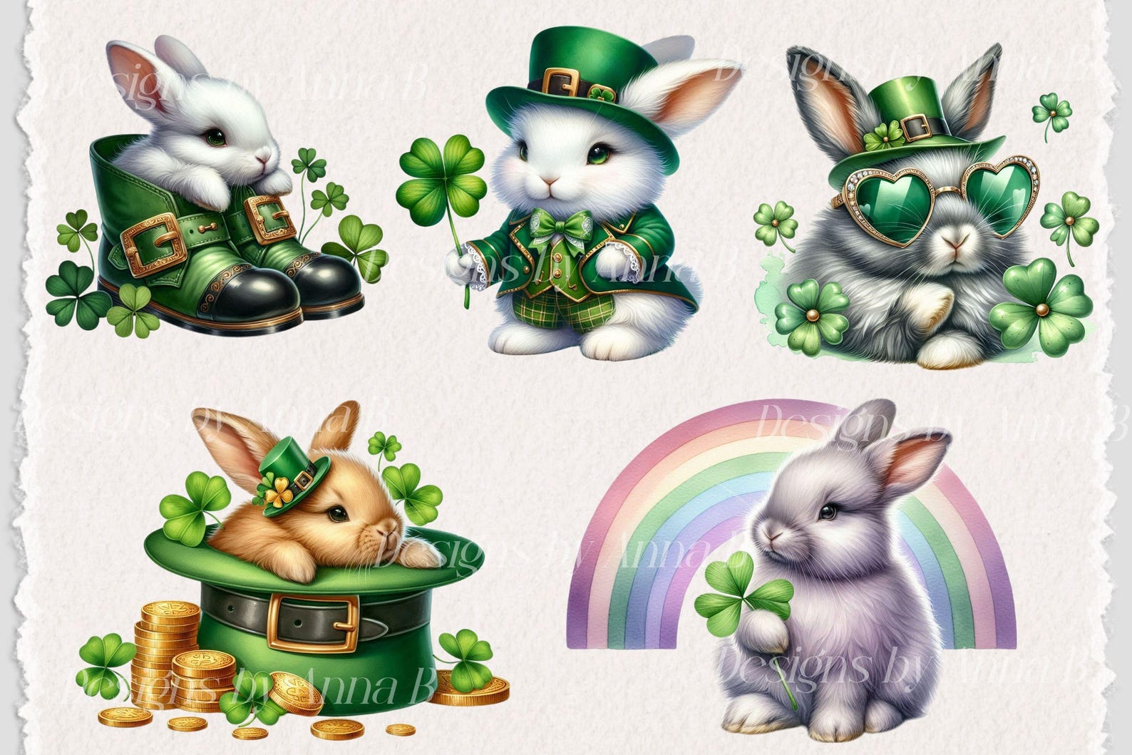 St Patricks Day Bunny Clipart, Irish Holiday PNG (digital Download) - Etsy