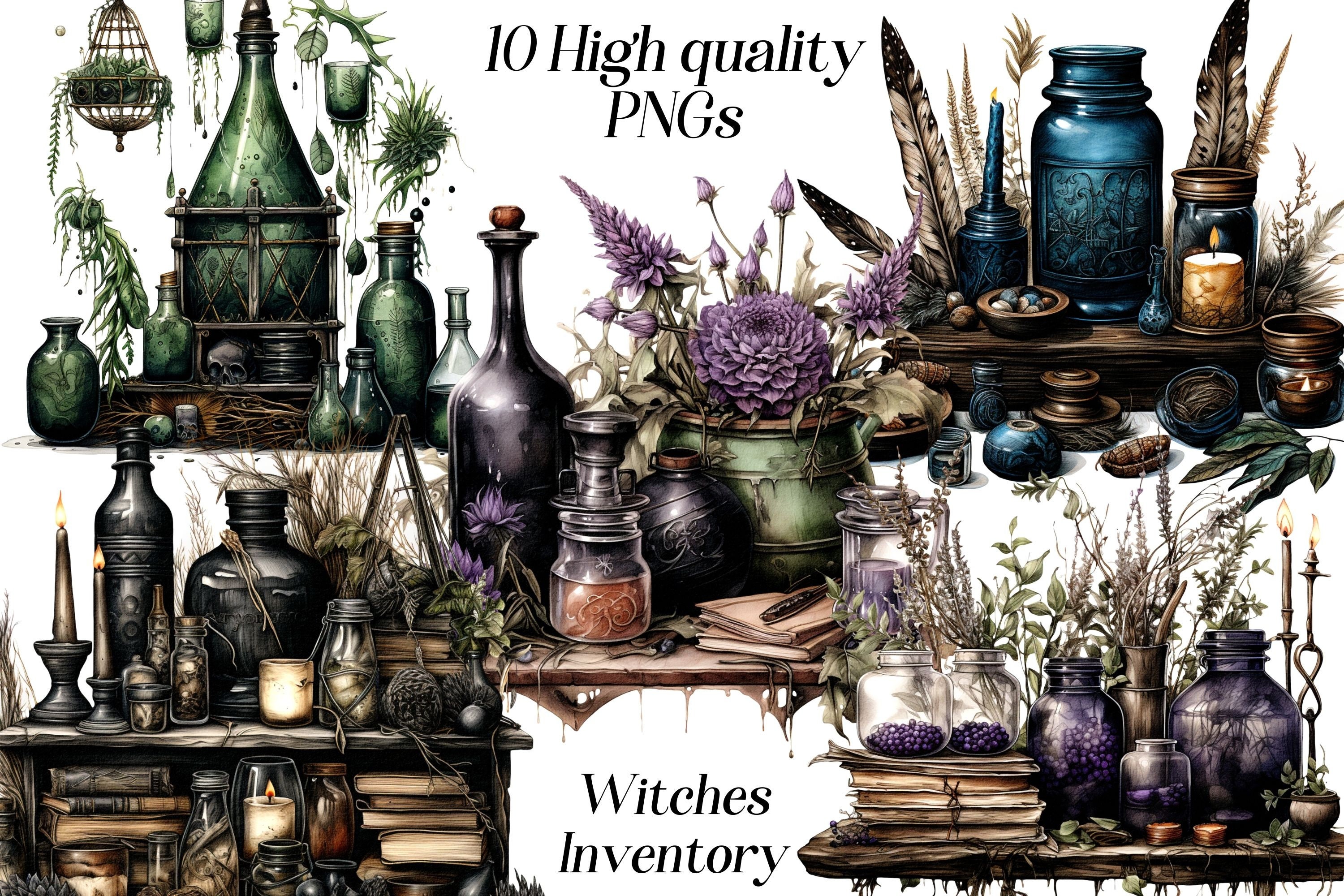 Watercolor Witchcraft Clipart: Potions, Herbs, Dark Academia (PNG Files ...