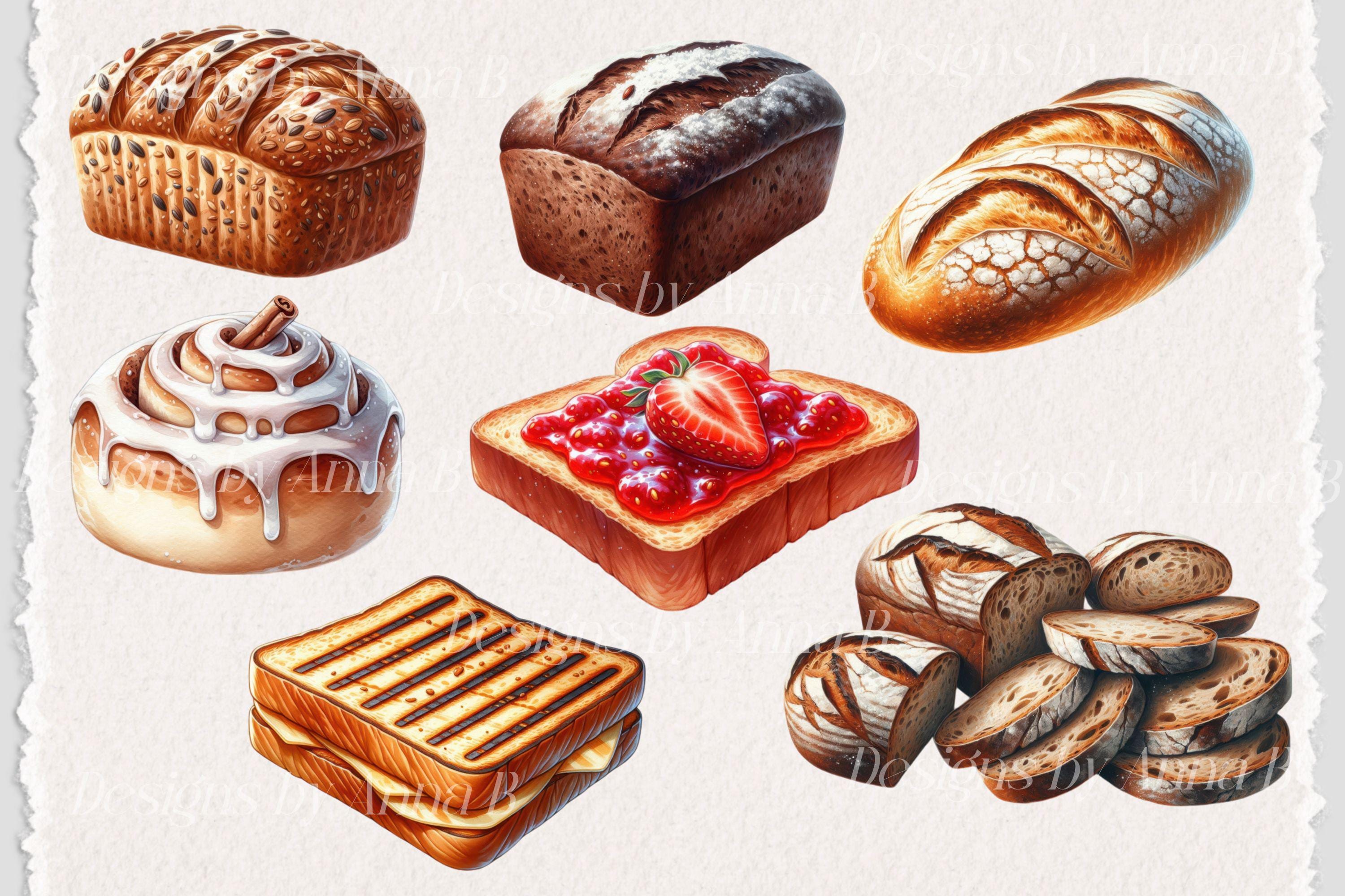 Watercolor Bread Clipart: Bakery PNG Images (digital Download) - Etsy
