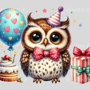 Watercolor Birthday Owl Clipart, Party Graphics (13 PNG Files) - Etsy
